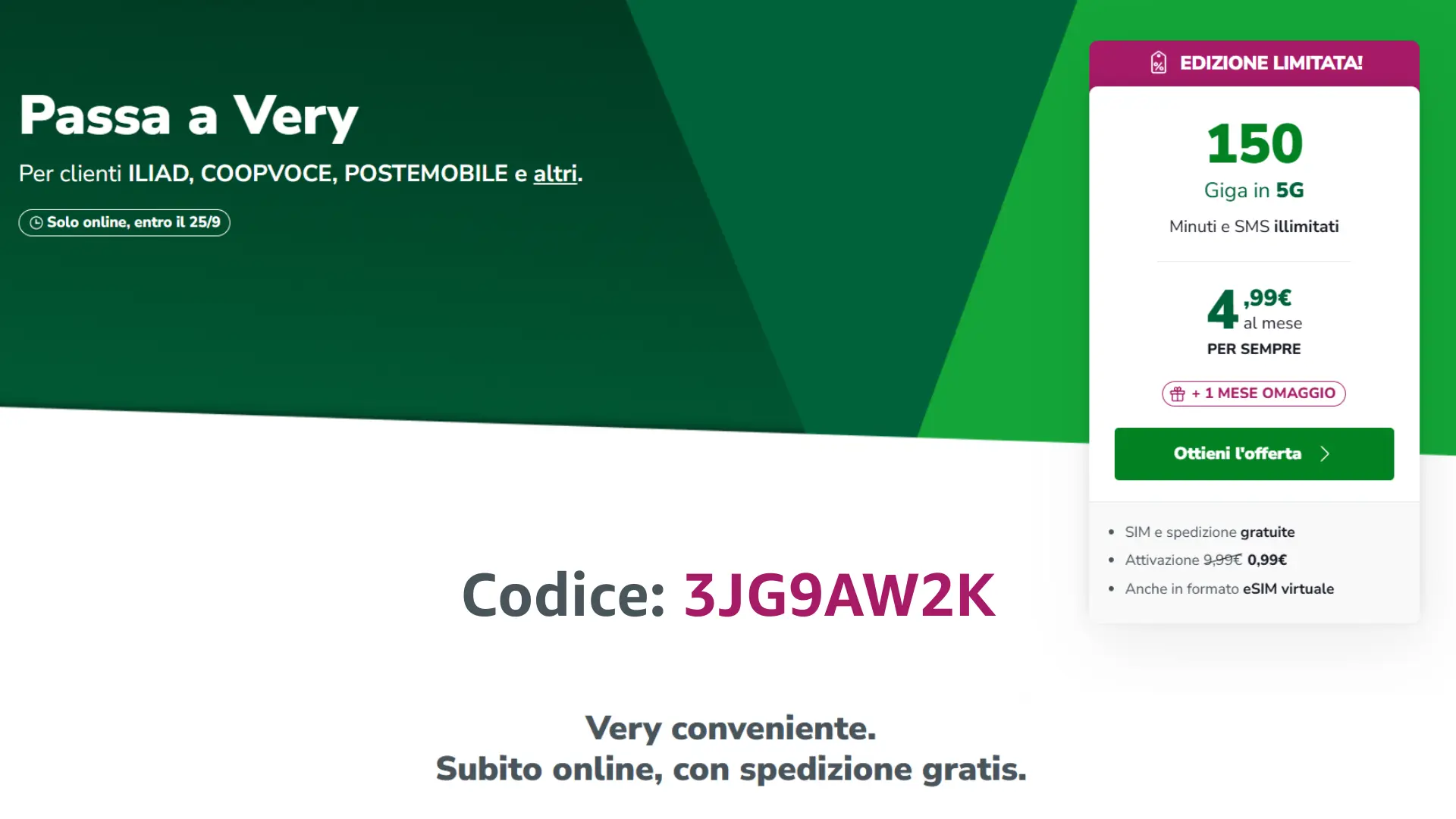 Passa a Very Mobile: 150GB in 5G a 4,99€ + 3 mesi gratuiti