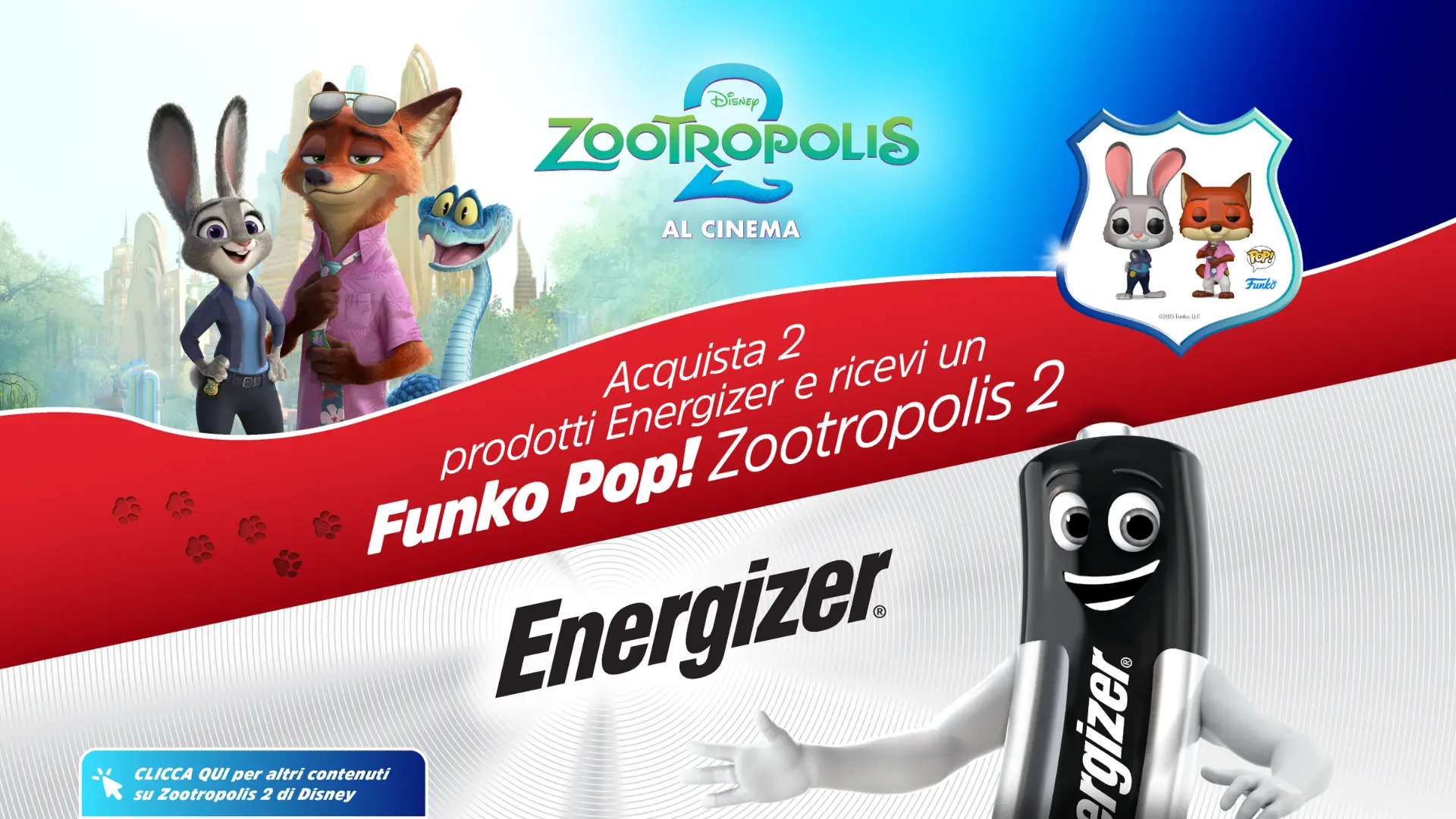 Premio certo Energizer: GRATIS un Funko Pop di Zootropolis 2