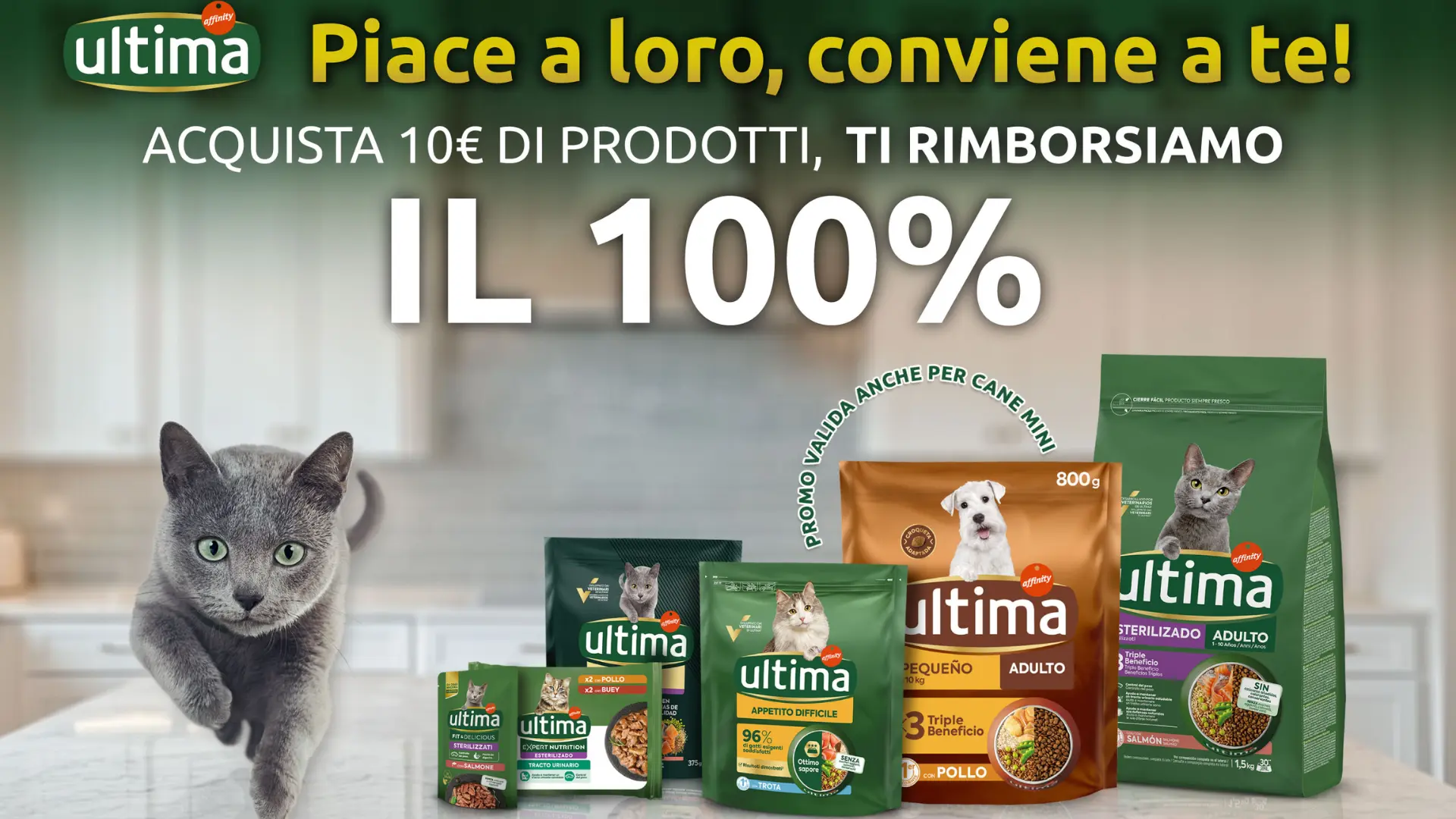 Cashback Ultima: rimborso 100% su cibo per cani e gatti